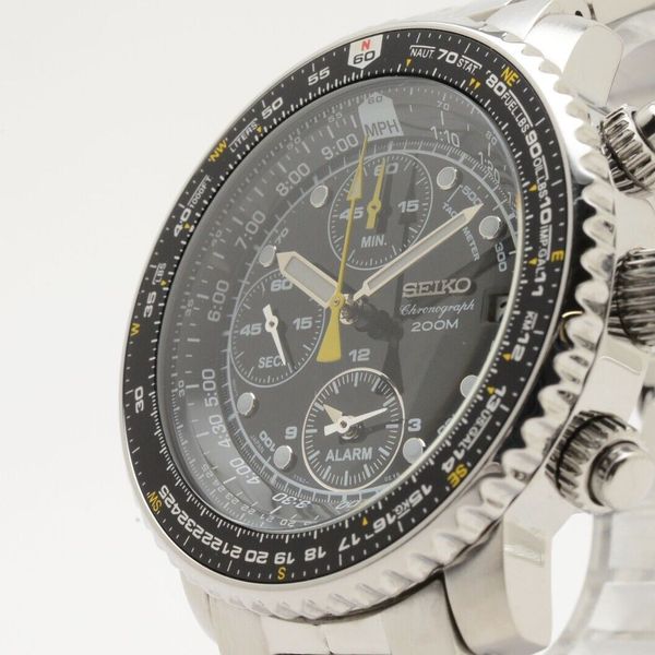 [NEAR MINT] SEIKO Flightmaster 7T62-0EB0 Qz Black Chronograph Men Watch ...