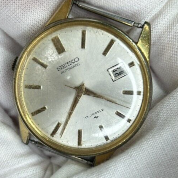 VINTAGE SEIKO 7005 AUTOMATIC WATCH FOR PARTS - WONKY DIAL BUT TICKS ...
