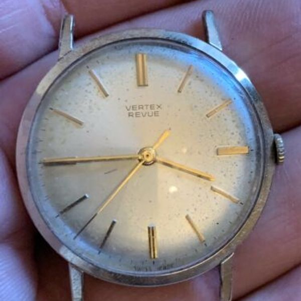 9ct Solid Gold, Vertex "Revue" gents vintage wristwatch, working Cal ...