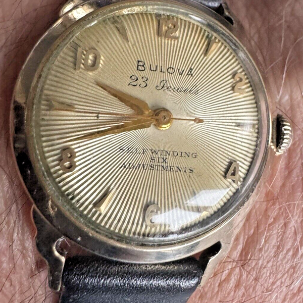 BULOVA 1955 L5 SUNBURST DIAL 23J SELF WINDING SS BACK WATCH WORKS VERY ...