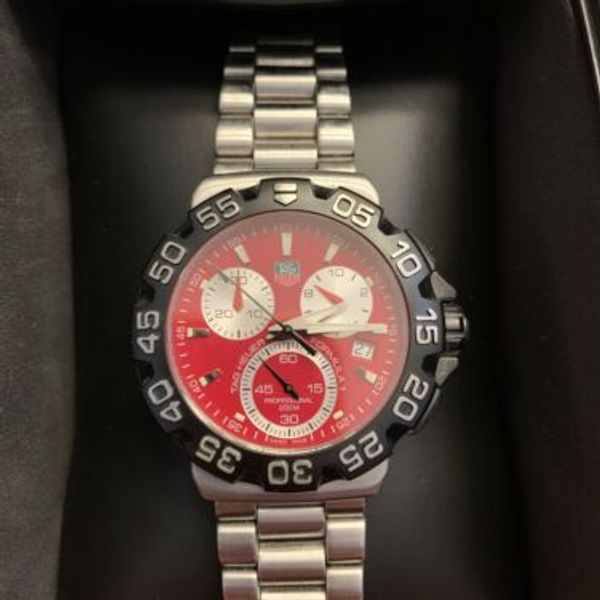 Tag Heuer Formula 1 chronograph CAH1112 Mens Watch Red Face Stainless ...
