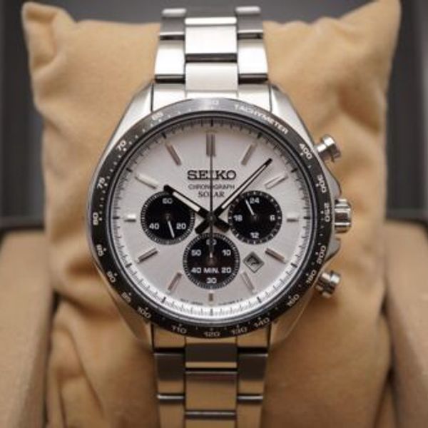 Seiko Selection SBPY165 V175 Solar Chronograph Panda White Dial Quartz ...