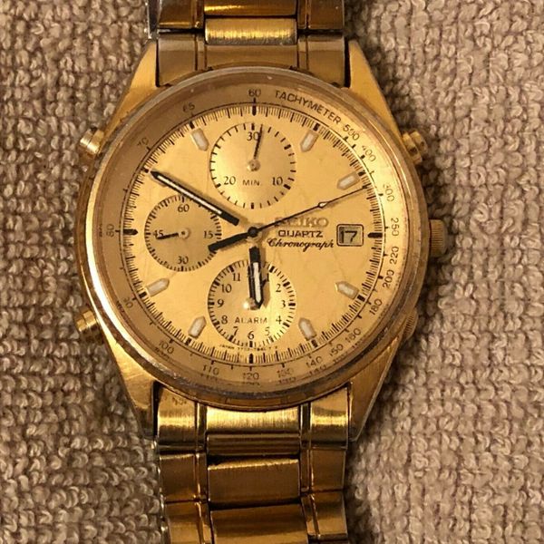 Vintage Seiko Men's Chronograph Watch - Gold Tone / 7T32 7830 | WatchCharts Marketplace