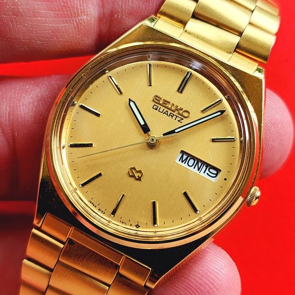 Seiko SQ Watch Gold Dial Day Date Case & Bracelet 8123-7239 cal 8123 For repair | WatchCharts ...