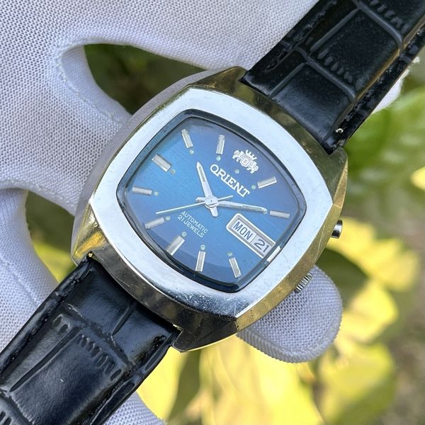 Vintage Orient Automatic TV Shape Teal Blue Dial Japan Made Men Watch ...