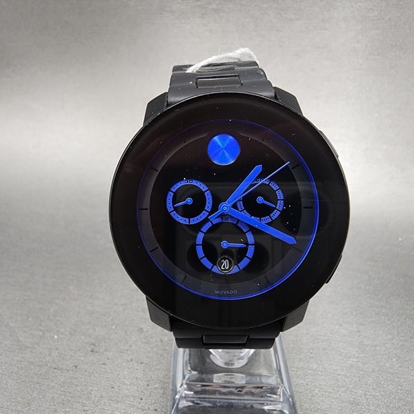 Movado Bold TR90 Chronograph Watch Men 43mm Black Dial Black Tone READ ...