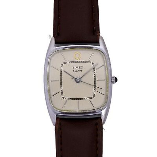 Timex Vintage 1990s Men's Tank White Dial With Stone on Crown Quartz ...