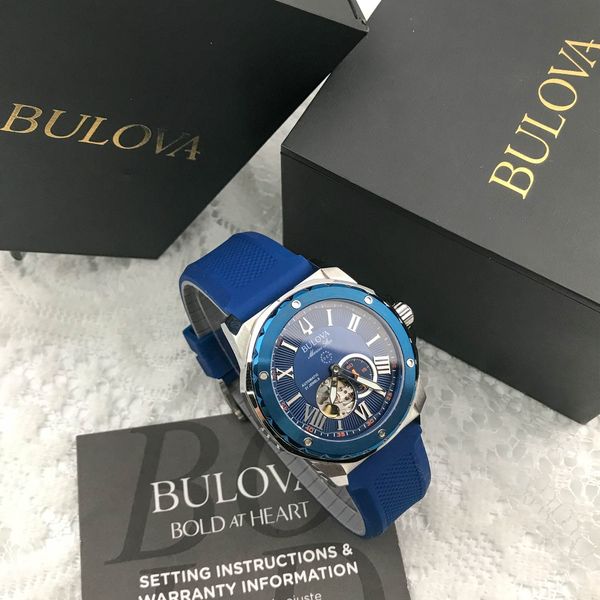Bulova Marine Star 98A303 Automatic Blue Dial Rubber Strap Men's Watch ...