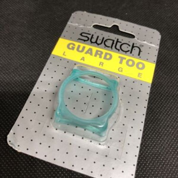 New Vintage Swatch Watch Guard Too Large Transparent Turquoise Blister ...