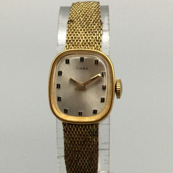 Vintage Timex Watch Women 17mm Gold Tone Rectangle Dial Manual Wind ...