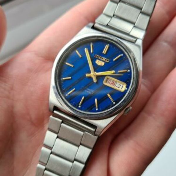 VINTAGE 1971 MEN'S BLUE SEIKO 5 AUTOMATIC DAY DATE WATCH 7019-8180 ...