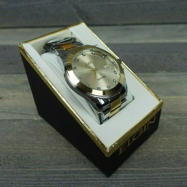 Elgin Men's Gold-Tone Diamond Accented Stainless Steel Watch - FG9031ST ...