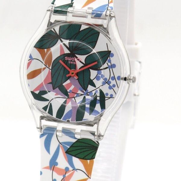 New Swiss Swatch Skin LEAVES JUNGLE Silicone Women Watch 34mm SSO8K111 ...