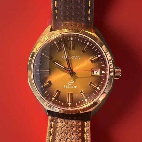 Bulova Jet Star 97B214 Gold Dial/Brown Leather Strap | WatchCharts ...