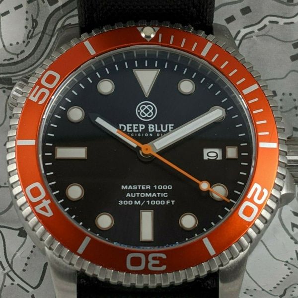 Deep Blue Master 1000 Automatic Diver Orange Bezel / Black Dial 44mm ...