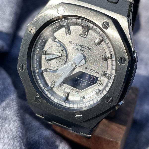 Custom Casio GA2100 â Casioakâ - Silver Watch Face, Black Hands and ...