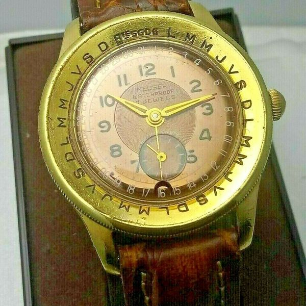 MEUSER POINTER DATE (MOONPHASE) WRIST WATCH-1970'S-OMEGA LONGINES-BEZEL ...