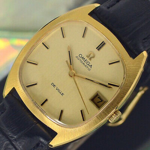 VINTAGE OMEGA DE VILLE AUTOMATIC CAL.1002 DATE GOLD DIAL ANALOG DRESS ...