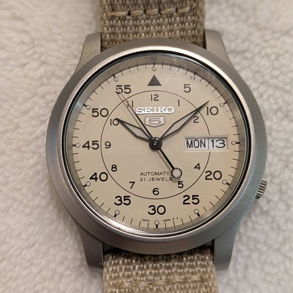 Seiko 5 Automatic Beige Dial Pilot SNK804 | WatchCharts Marketplace