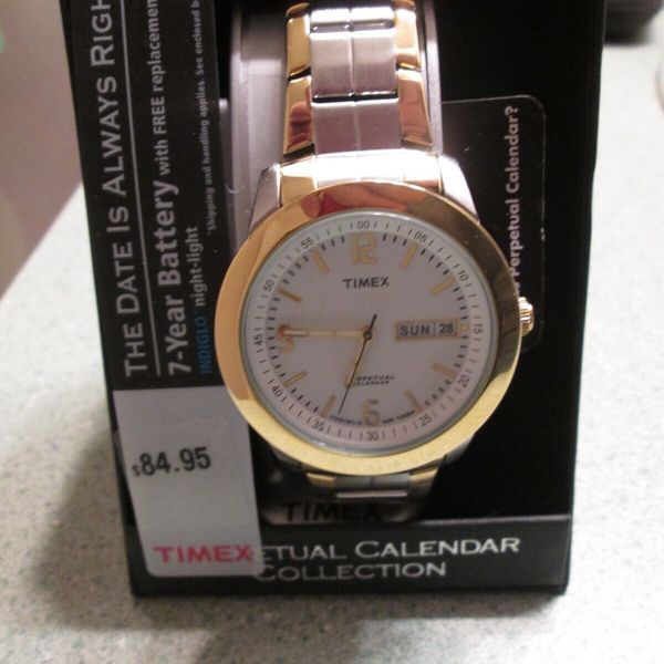 Timex Perpetual Calendar Watch Brand New in Box White Gold Silver ...
