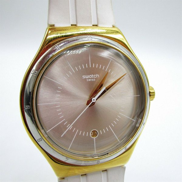 Swatch Swiss SR626SW White Silicone Gold Tone Quartz Watch RUNS BMB491 ...