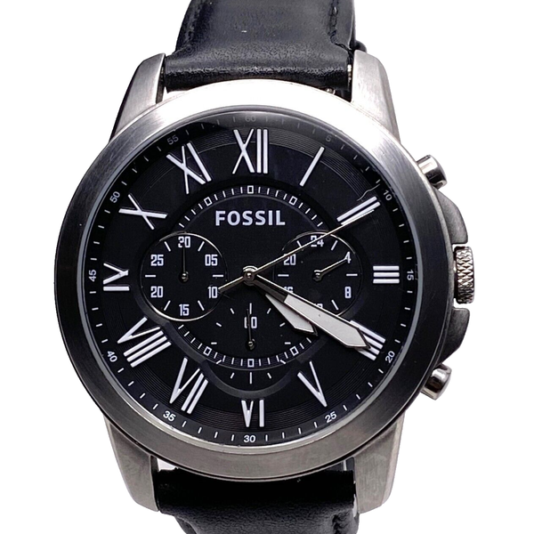 FOSSIL GRANT FS4812 CHRONOGRAPH BLACK & WHITE DIAL BLACK LEATHER BAND ...