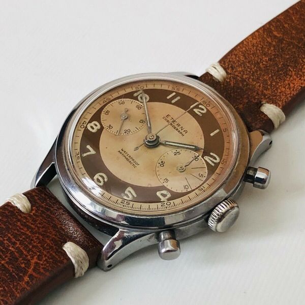 Vintage Big Eterna Chronograph Valjoux 22 Two Tone Dial Radium 38mm ...
