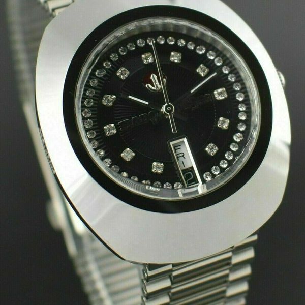 Vintage Rado Diastar Automatic Silver Black Dial White Stone Men's ...