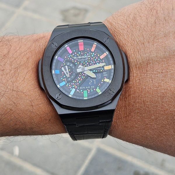 Custom Casio G-Shock GA-2100 Mod | Rainbow Dial | Black Rubber Strap ...