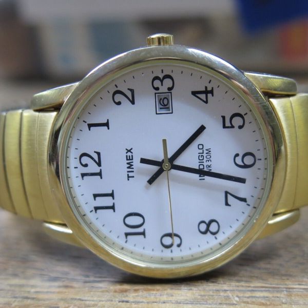 Timex Easy Reader Men T2H301 Date Gold Tone Expansion 35mm Quartz Watch ...