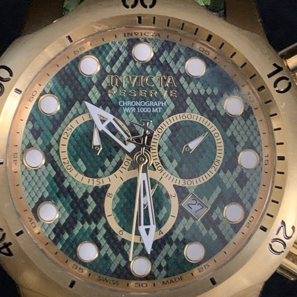 53mm Invicta Reserve Venom Men Quartz Watch Green Gold Leather Snake ...