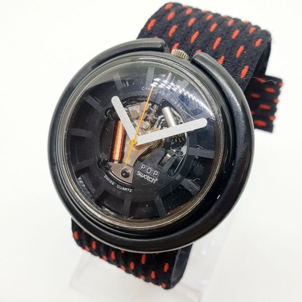 1988 Skeleton Retro Pop Swatch Watch 80s on Black Strap with Red Stripe ...