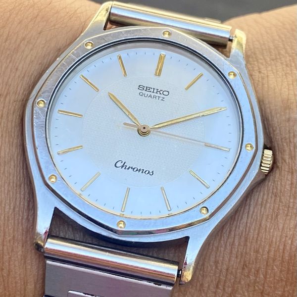 1994 Vintage Seiko Chronos JDM Quartz Octagonal Bezel 34mm Stainless ...