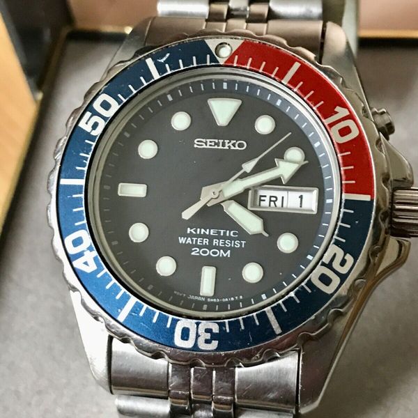 SEIKO Kinetic 5M63-0A10 Vintage Diver's Watch 40mm Pepsi Bezel ...