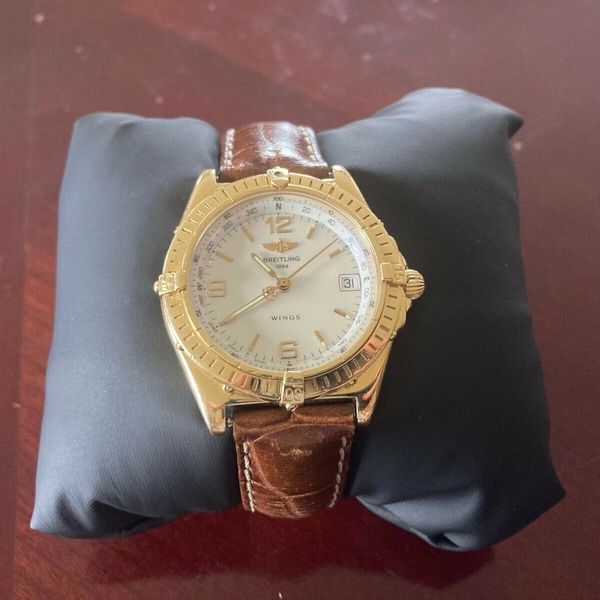 Breitling Wings 38mm 18k Solid Gold Mens Strap Watch Model K10050 - 102 ...
