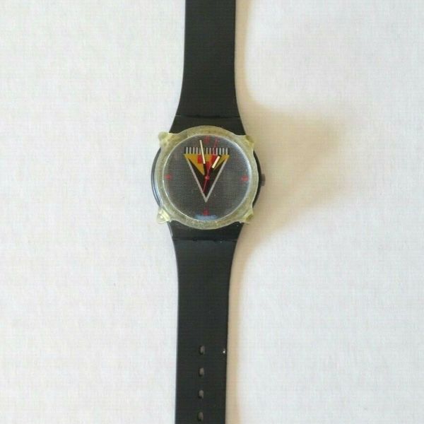 Vintage 1980's, 90's Swatch Watch #6381-P Black with Geometric Design ...