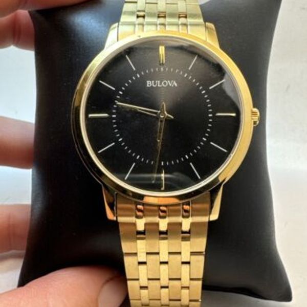 Bulova Classic Men's Quartz Black Dial Gold Bracelet Watch 40mm 97A127 ...