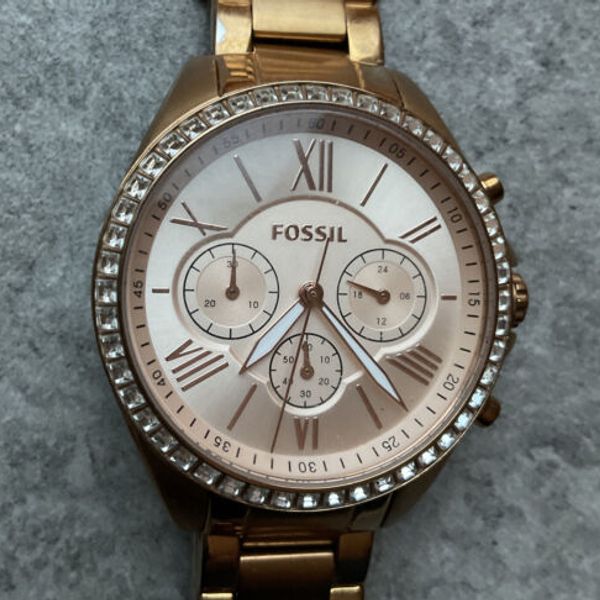 FOSSIL BQ 1774 MODERN COURIER ROSE GOLD TONE SWAROVSKI CRYSTAL BAGUETTE ...