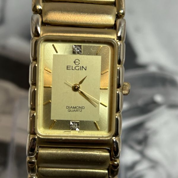 Vintage Menâ s Gold Tone Tank Style Elgin Quartz Watch. Runs Great ...