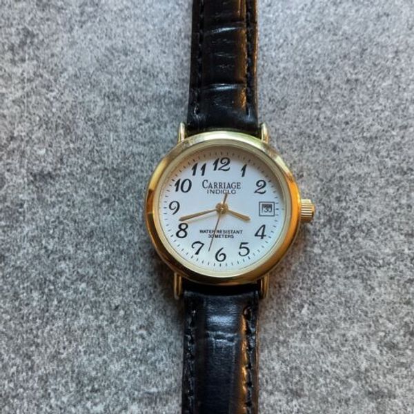 Carriage By Timex Womens Watch 25mm Gold Tone Case With Black Leather ...