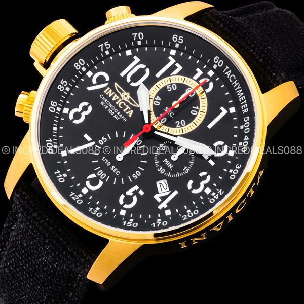 Invicta Men I FORCE LEFTY Chronograph GOLD BLACK Dial Nylon Strap 46mm ...