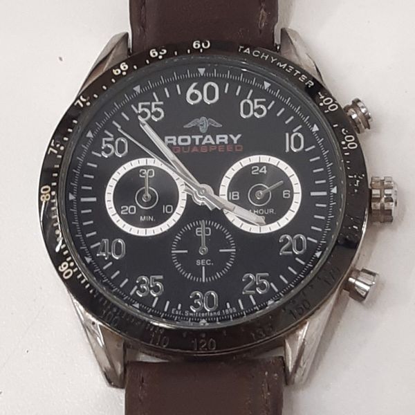 Rotary GS00012/19 Black Dial Tachymeter Aquaspeed Watch Swiss Movement ...