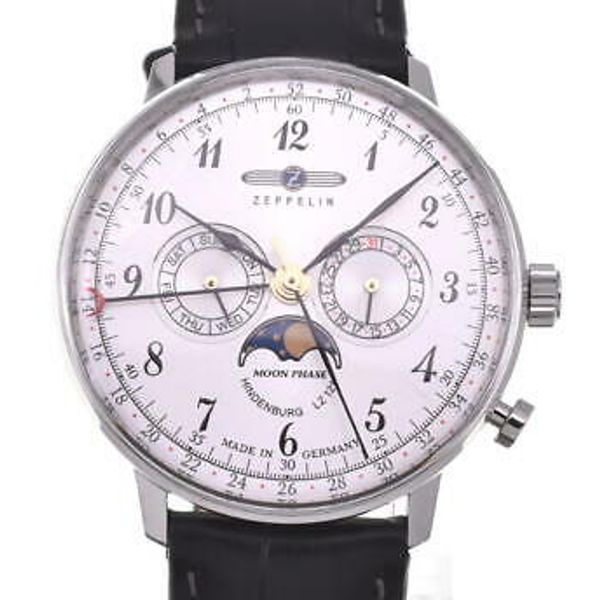 ZEPPELIN Hindenburg 7036-1 Moon phase Silver Dial Quartz Men's Watch G# ...