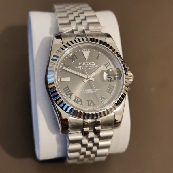 Seiko Grey Dial Date Just mod Wimbledon, exhibition back Nh35A Mens ...