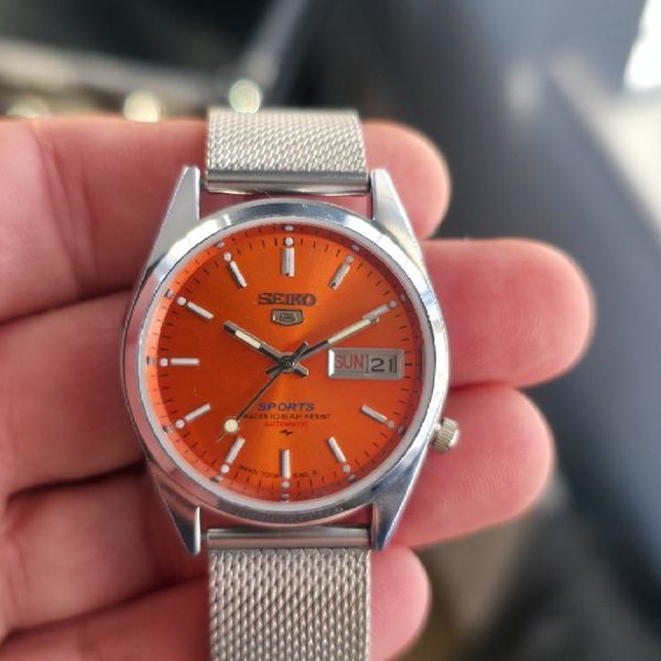 Vintage Refurbiahed Seiko 5 Sports Auto With Stunning Orange Dial ...