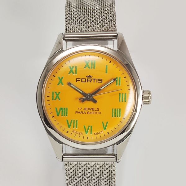 Fortis Para Shock Sun Yellow Dial 17 Jewels Mechanical Hand Winding ...