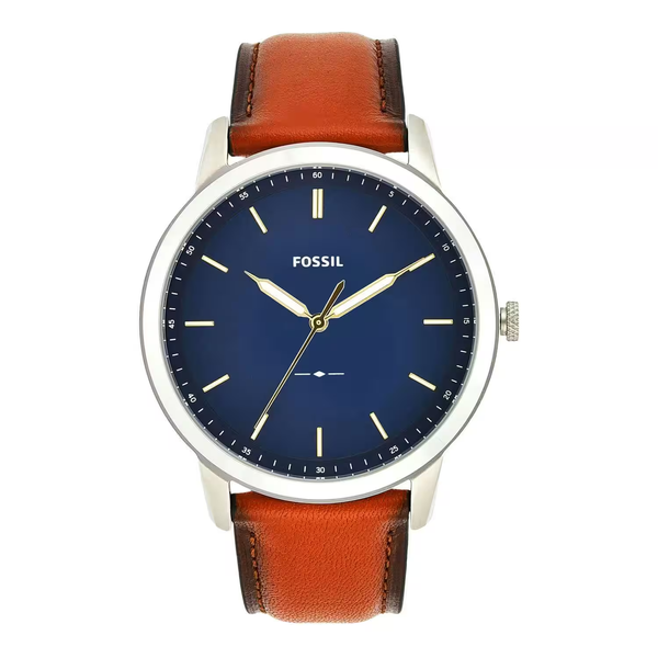 Fossil Minimalist Slim Brown Leather Dress Mens Watch Blue Dial FS5304 ...