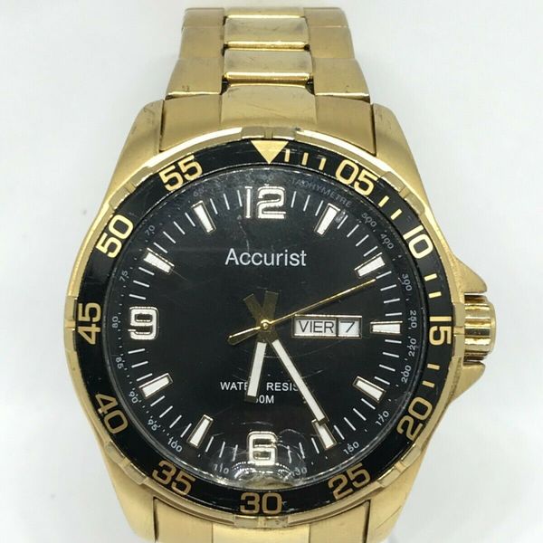 Accurist Mens Stainless Steel Gold Coloured Watch MB1044B CAL.2105 ...