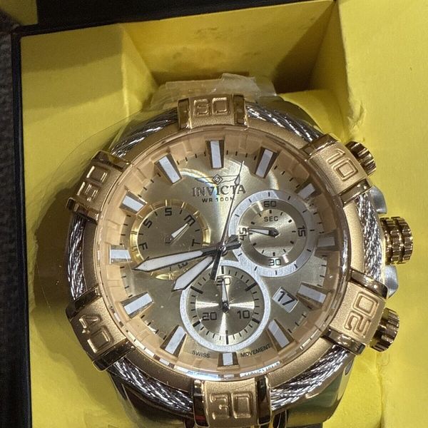 Invicta Menâ s Bolt Chronograph Gold Dial Two Tone Steel 51mm Swiss ...