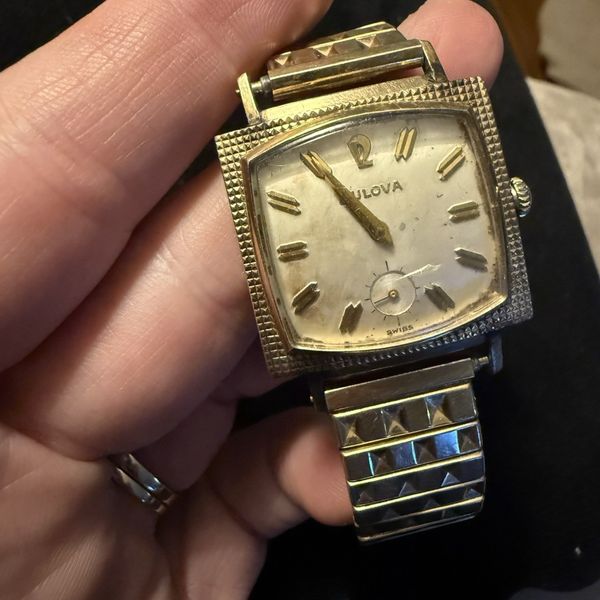 Vintage Bulova Square Face 10K Rolled Gold Plate Men's Wrist Watch ...